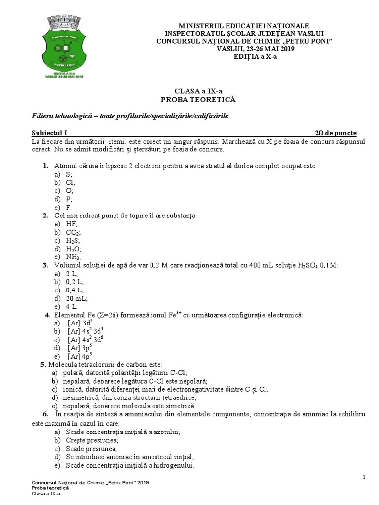 PP Subiect Teoretic 2019-NATIONALA Clasa IX-A | PDF
