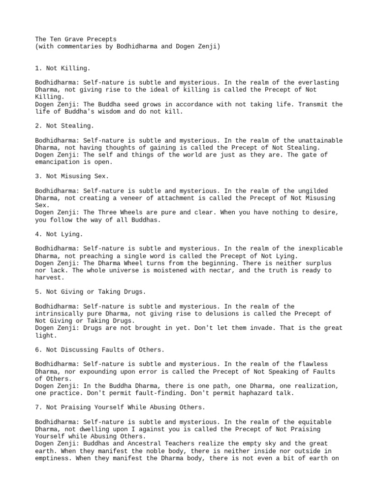 The Ten Grave Precepts (ANON) | PDF | Dōgen | Mahayana