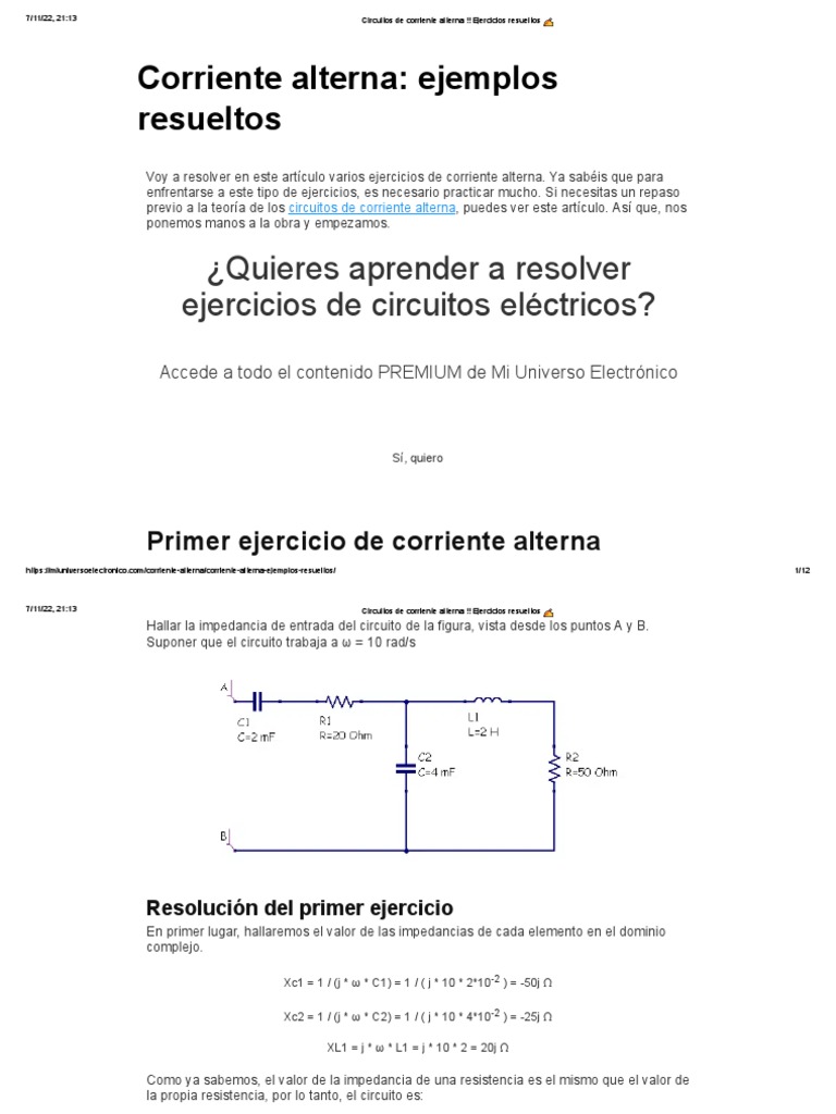 Circuitos de Corriente Alterna Ejercicios Resueltos | PDF | Impedancia eléctrica | voltaje