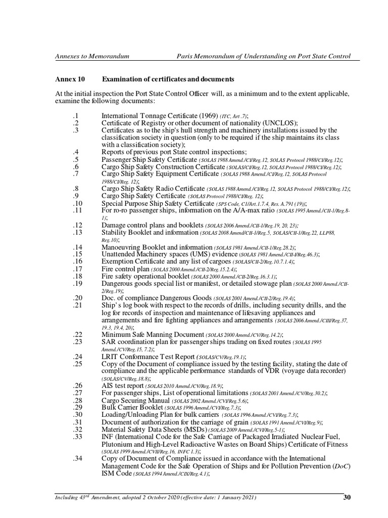 Paris MoU - Annex 10 | PDF | Oil Tanker | Ships