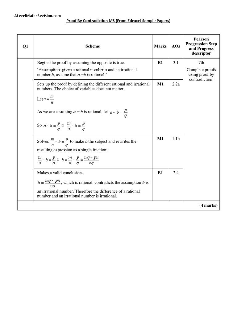 Y2 Pure Proof by Contradiction Exam Questions Ms | PDF | Mathematical ...