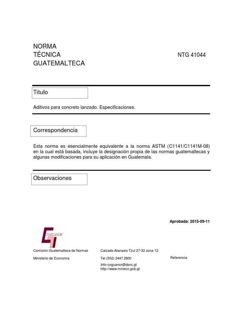 Norma NTG 41044 Astm c1141-08 | PDF | Hormigón | Cemento