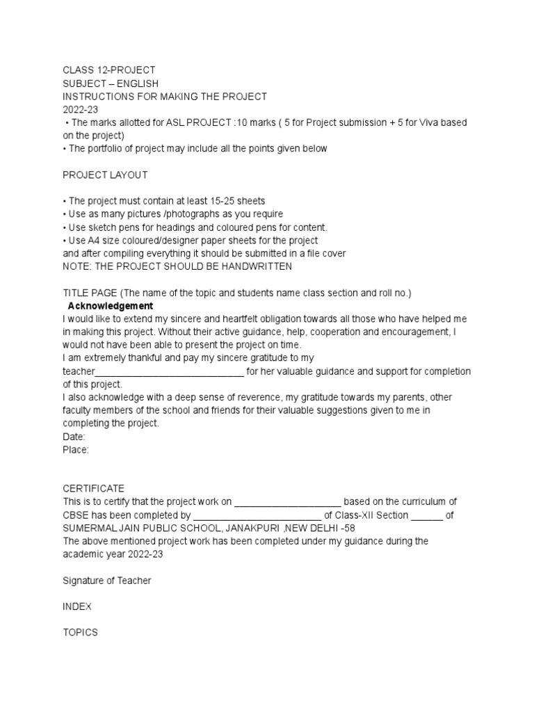 Class 12 English Project Guidelines | PDF | Child Labour