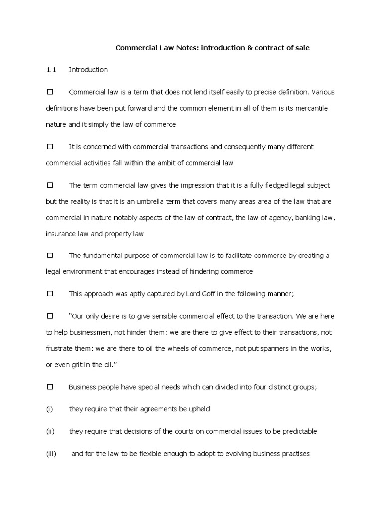 Commercial Law Notes: Introduction & Contract of Sale | PDF | Breach Of ...