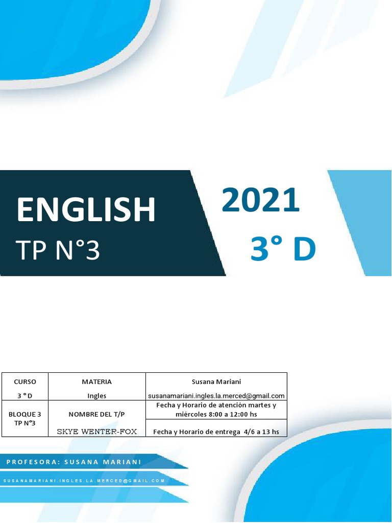 Bloque 3 Tp N 3 Ingles 3 D Susan Mariani Pdf
