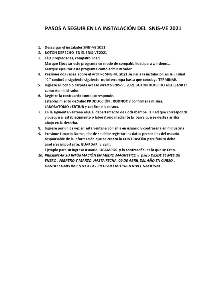 Pasos A Seguir en La Instalación Del Snis | PDF
