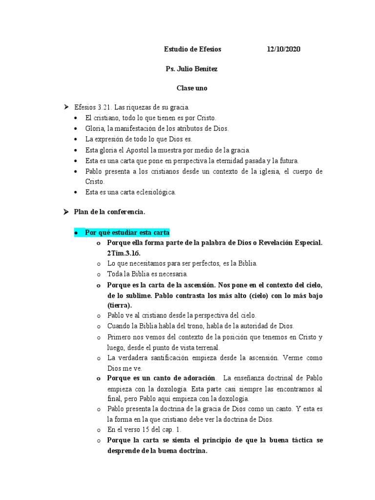 Estudio de Efesios Clase | PDF | Cristo (título) | Iglesia cristiana