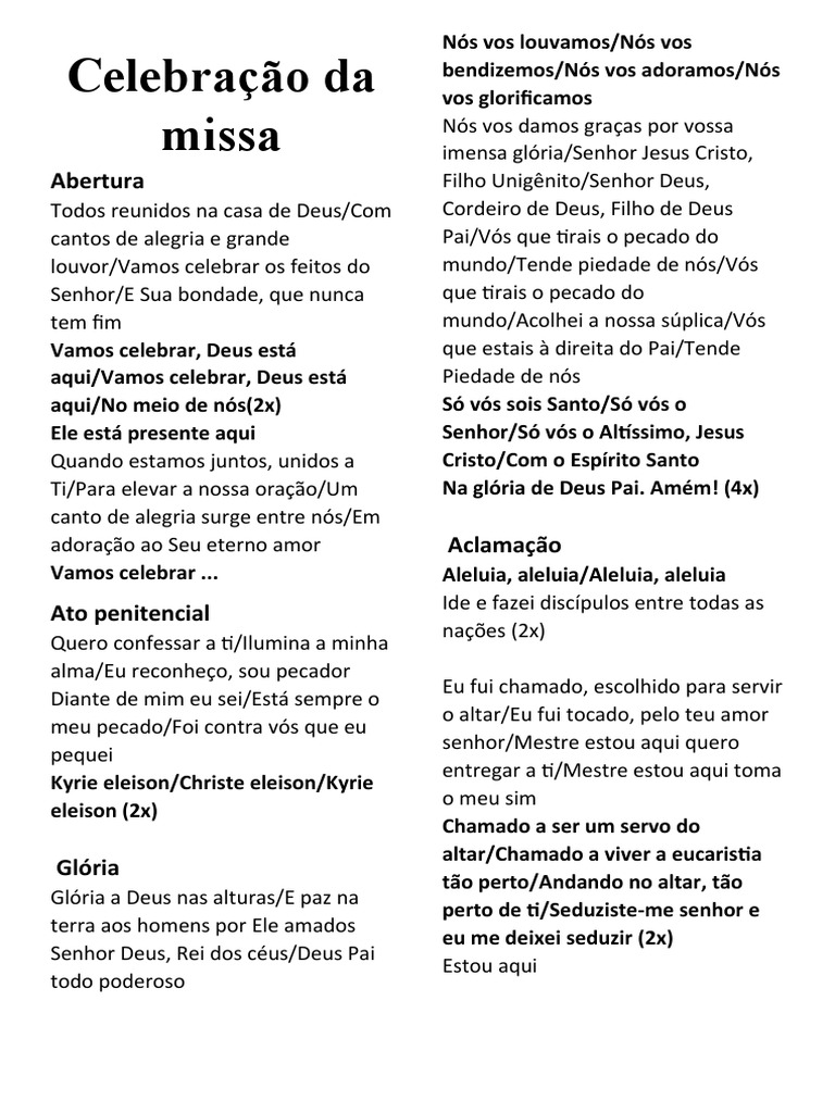 Celebração Da Missa | PDF | Missa (liturgia) | Pecado