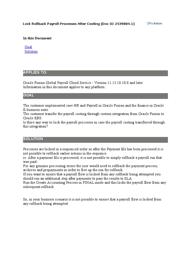 Lock Rollback Payroll Processes After Costing | PDF