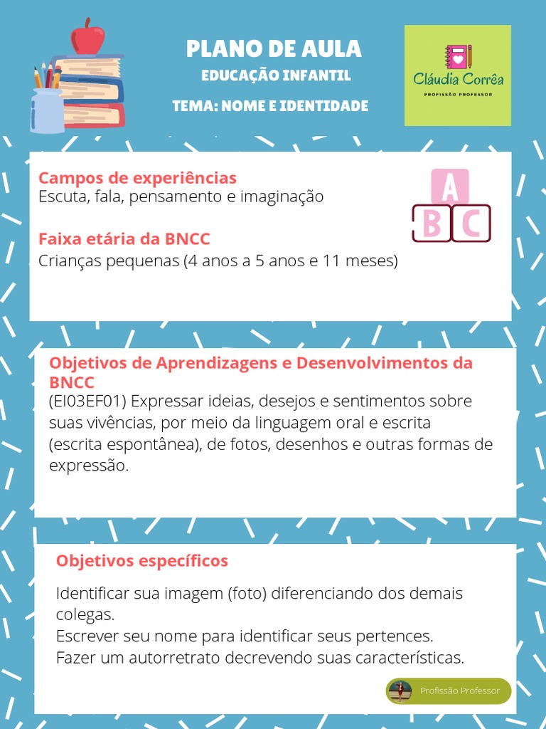 Plano de aula sobre nome e identidade para educação infantil | PDF ... Plano de aula sobre nome e identidade para educação infantil | PDF ...