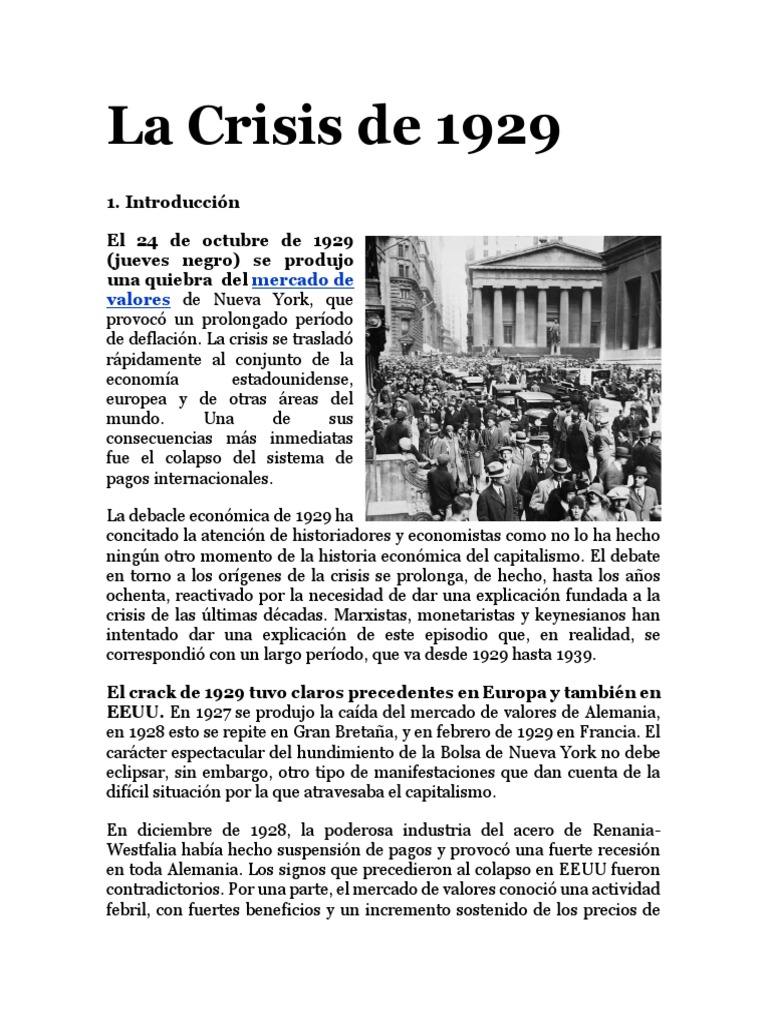 Causas y Consecuencias de la Crisis de 1929 | PDF | Gran depresion ...