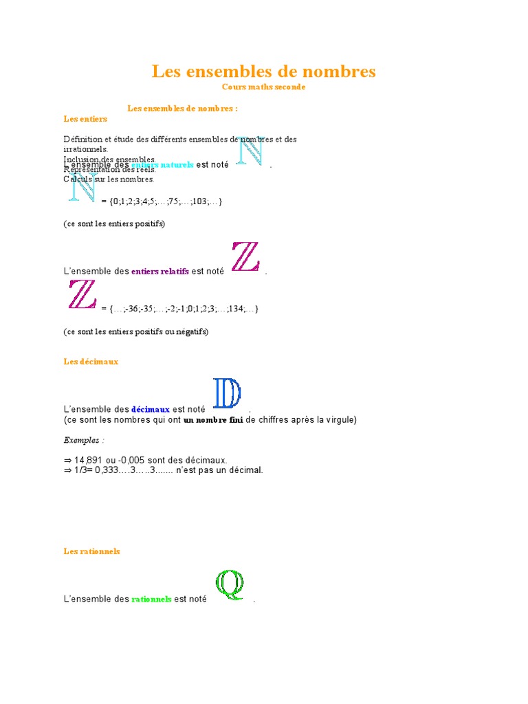 Ensembles de Nombres en Mathématiques | PDF | Nombre rationnel | Nombre ...