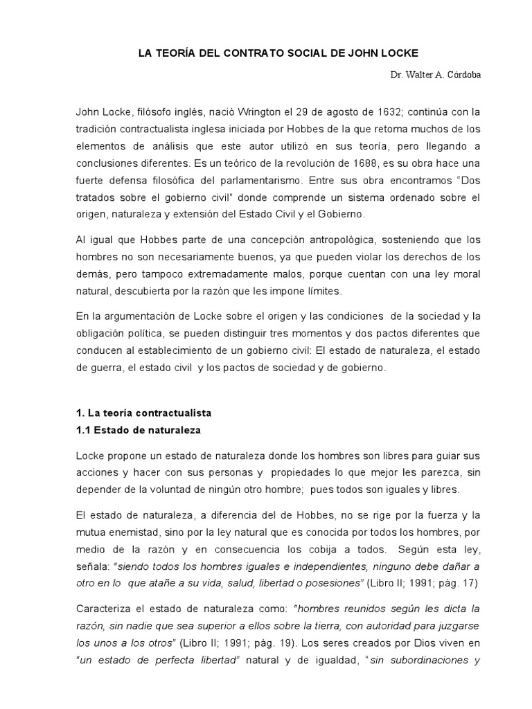 La Teoría Del Contrato Social de John Locke | PDF | Contrato social ...