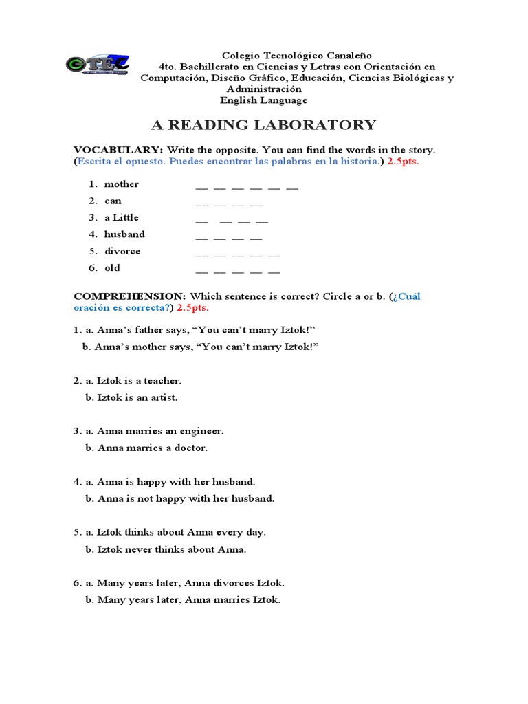 A Reading Laboratory: VOCABULARY: Write The Opposite. You Can Find The ...