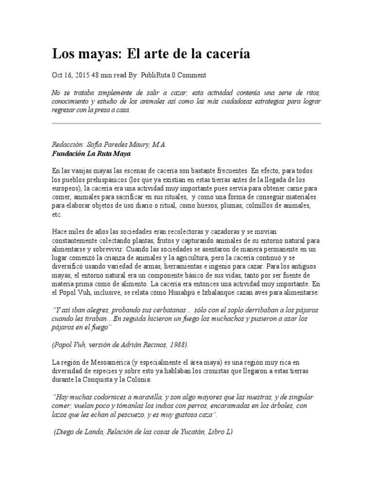 Caza y pesca en la cultura maya | PDF