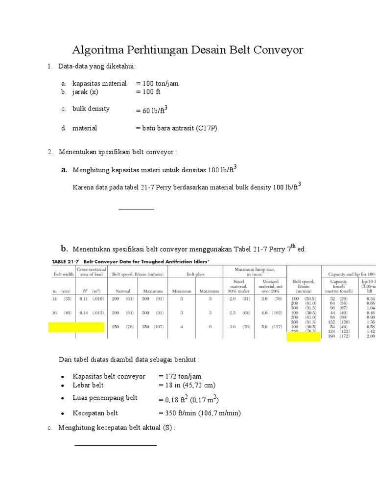 Perhitungan Desain Belt Conveyor | PDF | Metode & Bahan Ajar | Sains & Matematika