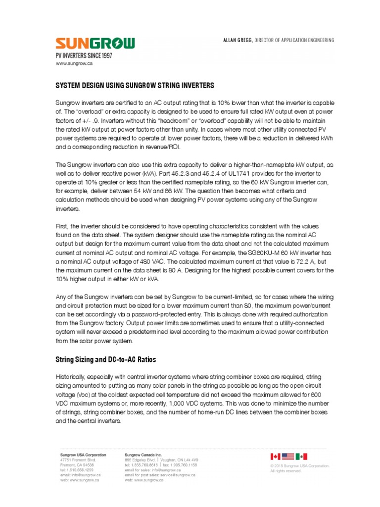 Sungrow White Paper System Design 050216 | PDF | Photovoltaic System ...