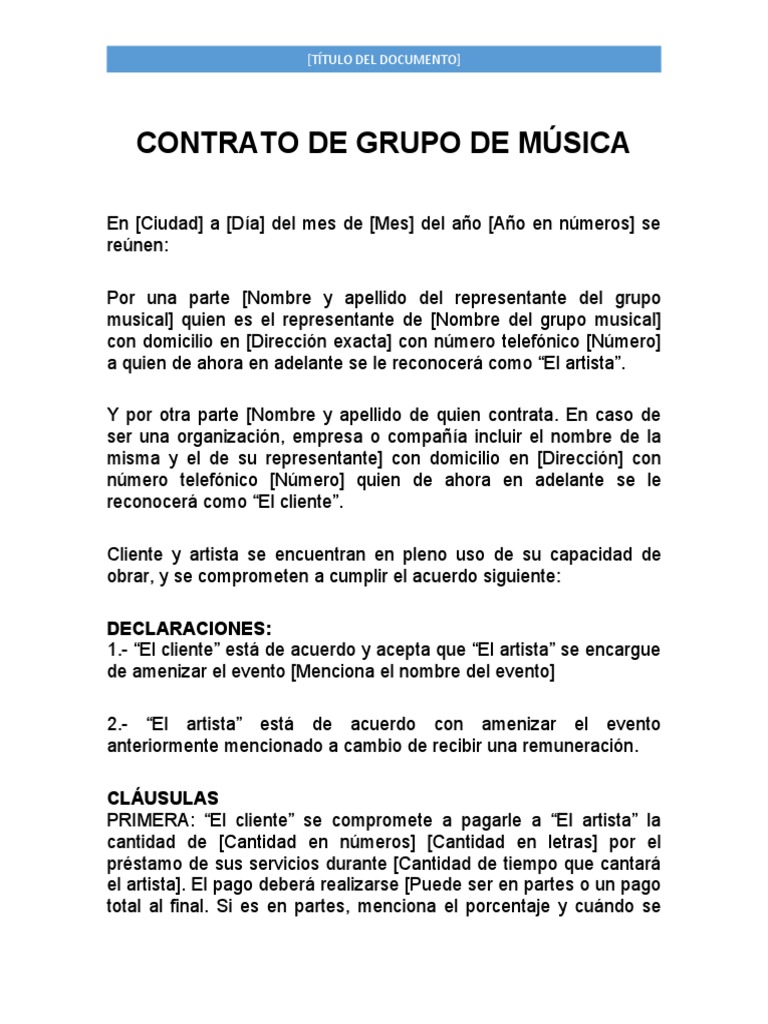 CONTRATO DE GRUPO DE MÚSICA | PDF