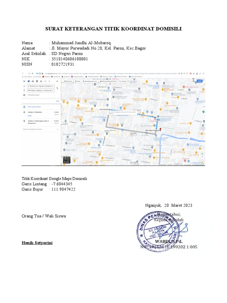 Surat Keterangan Titik Koordinat Domisili | PDF