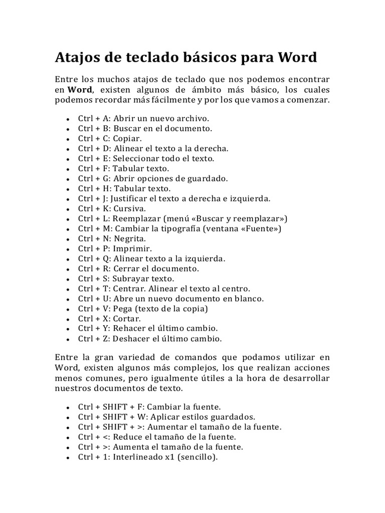 Atajos de teclado en Word, Excel y PowerPoint | PDF | Hoja de cálculo ...