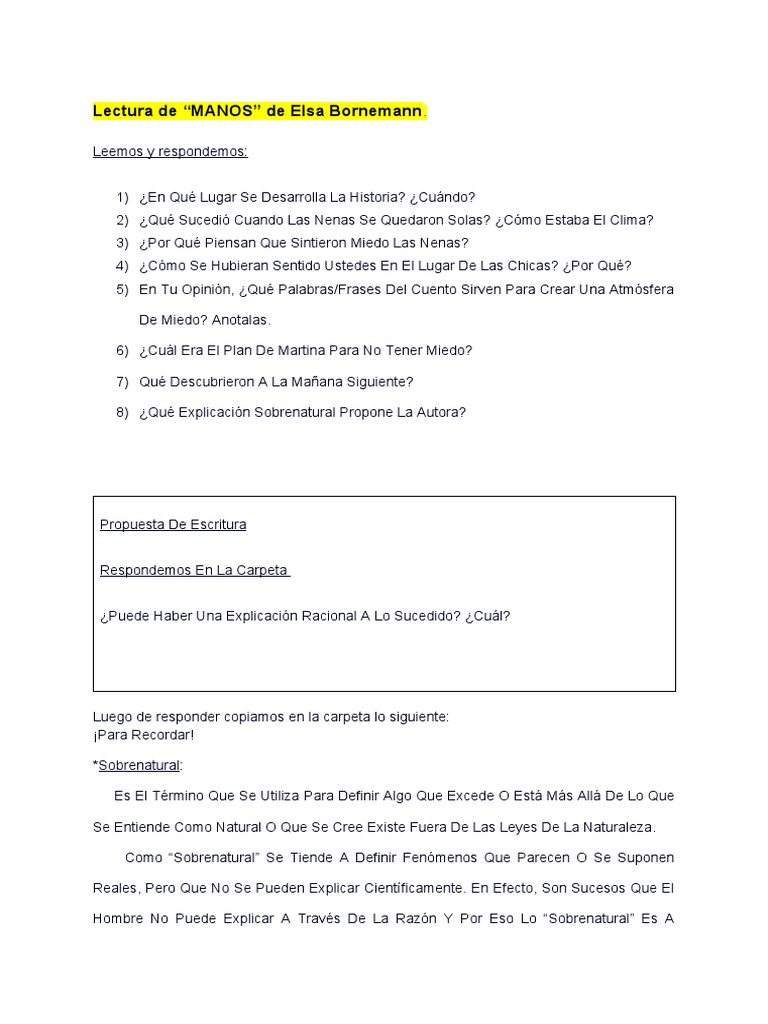 Análisis del cuento "Manos" de Bornemann | PDF