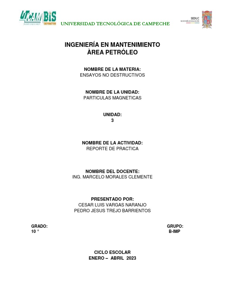 REPORTE de PRACTICA - Particulas Magneticas Secas Visibles (Cesar ...