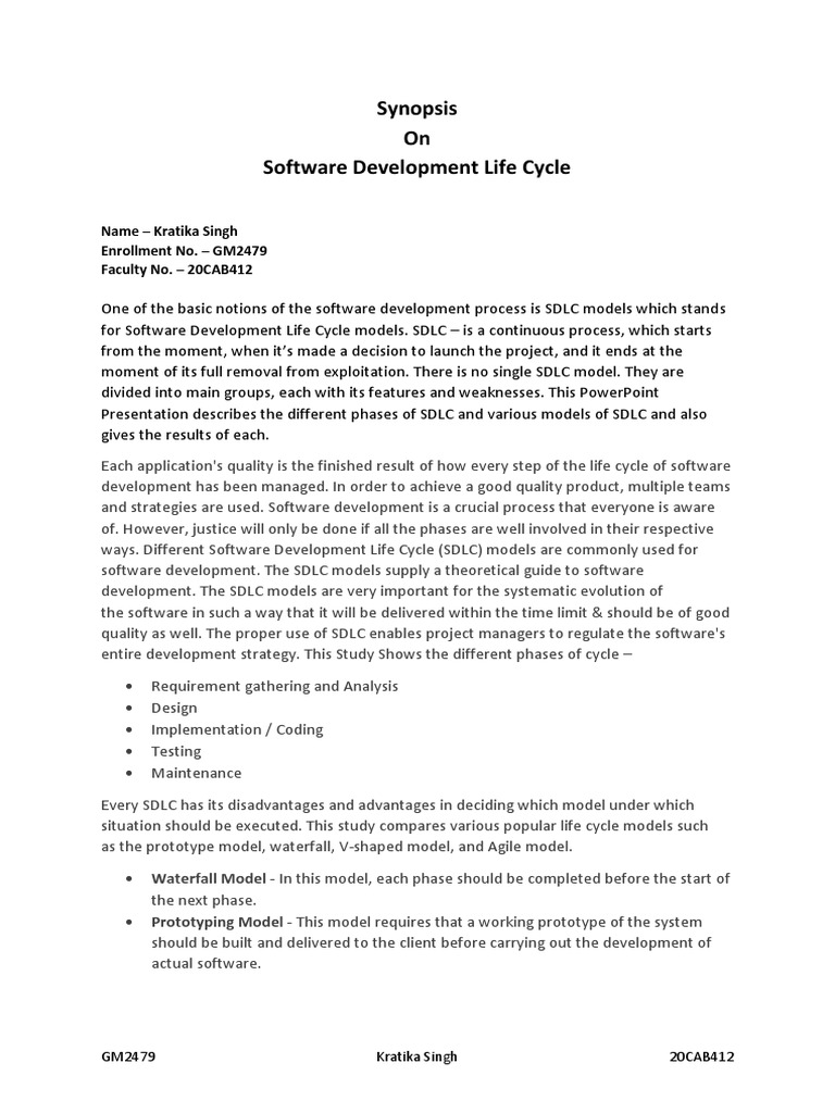 Synopsis of SDLC | PDF | Software Development Process | Software ...