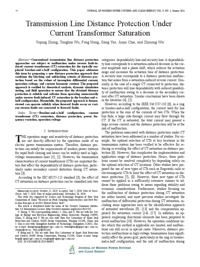 Transmission Line Distance Protection Under Current Transformer Saturation | PDF | Electrical ...