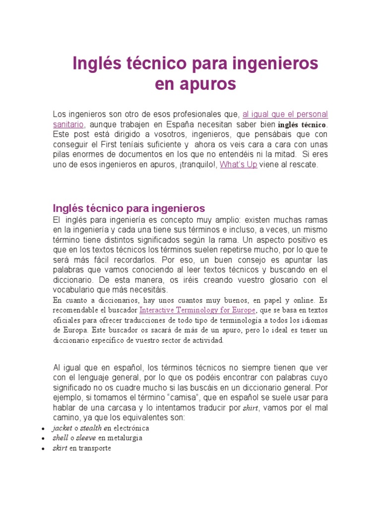 Inglés Técnico Esencial para Ingenieros | PDF | Diccionario | Lengua ...