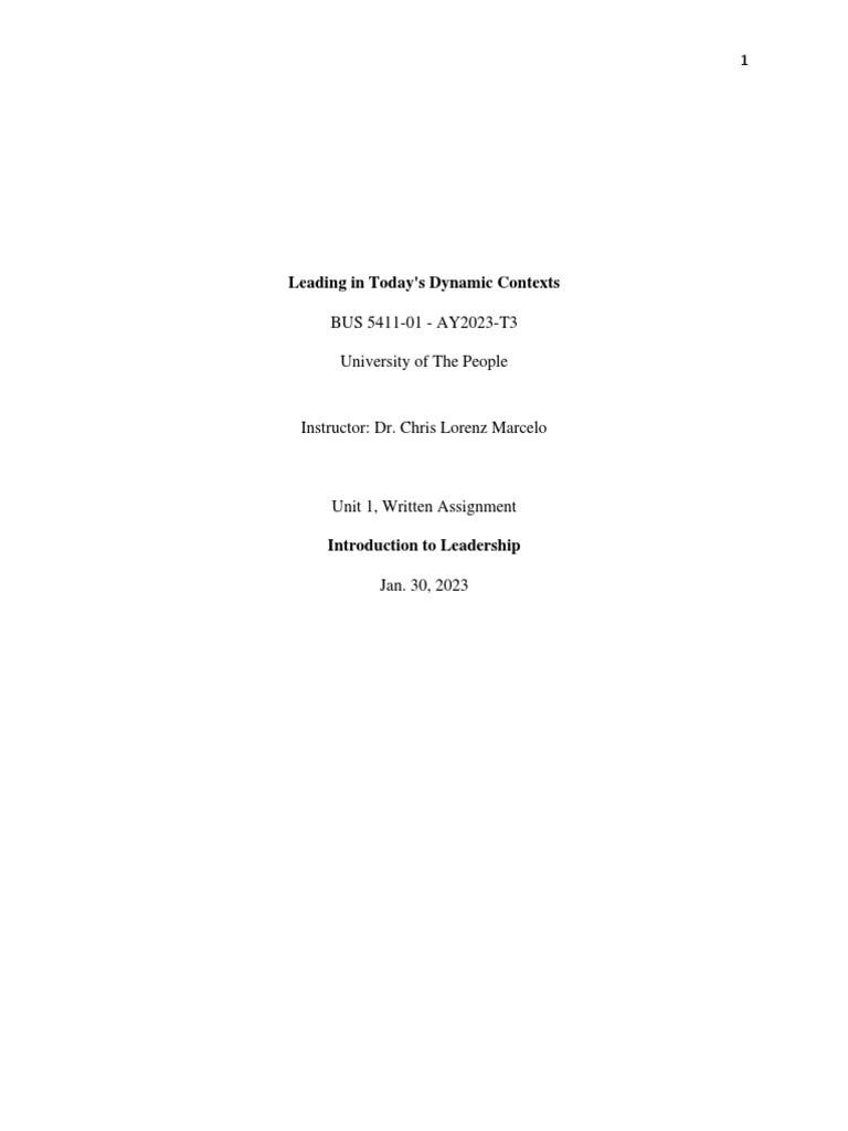 Leadership - Unit 1 Written Assignment | PDF | Leadership | Governance