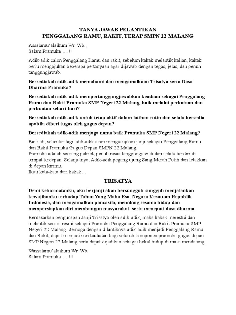 Tanya Jawab Pelantikan Penggalang Ramu, Rakit, Terap | PDF