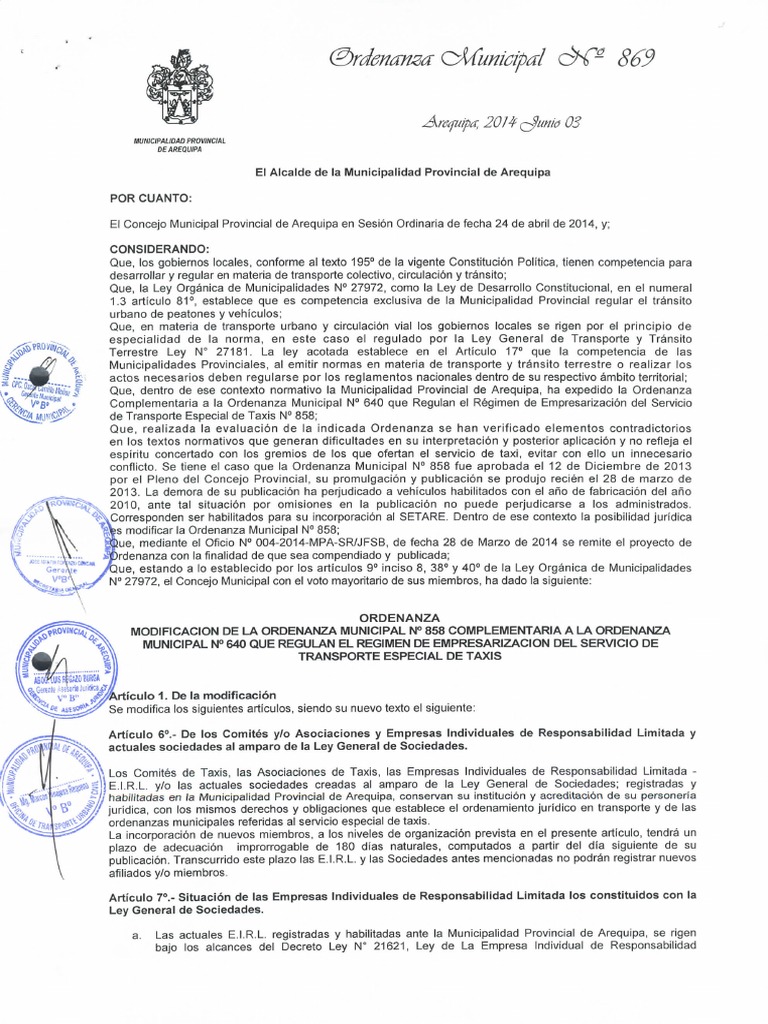 (¿Municipal & - 869: Municipalidad Provincial de Arequipa | PDF ...