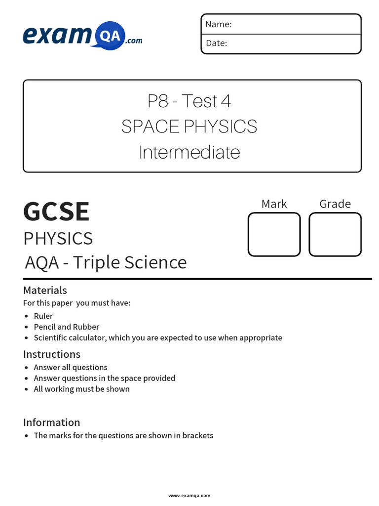 GCSE AQA Physics: Space and Stars Test | PDF | Stars | Universe