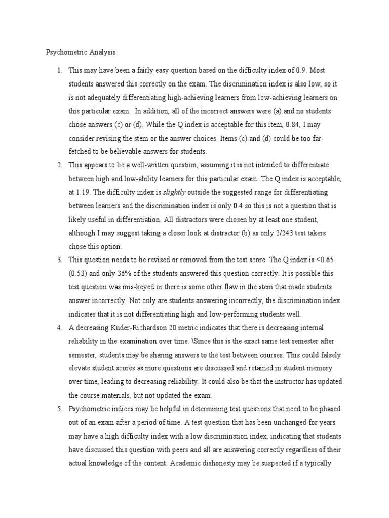 Psychometric Analysis | PDF | Psychometrics | Evaluation