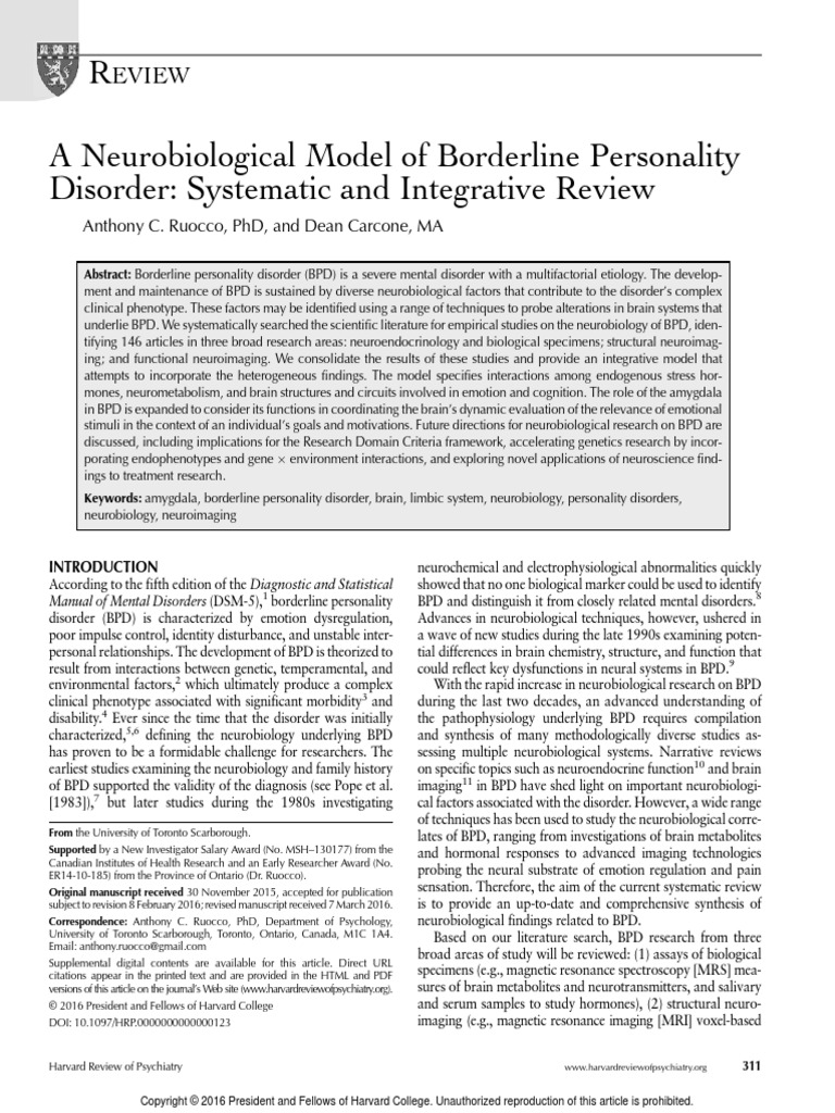 A Neurobiological Model of Borderline Personality | Download Free PDF ...