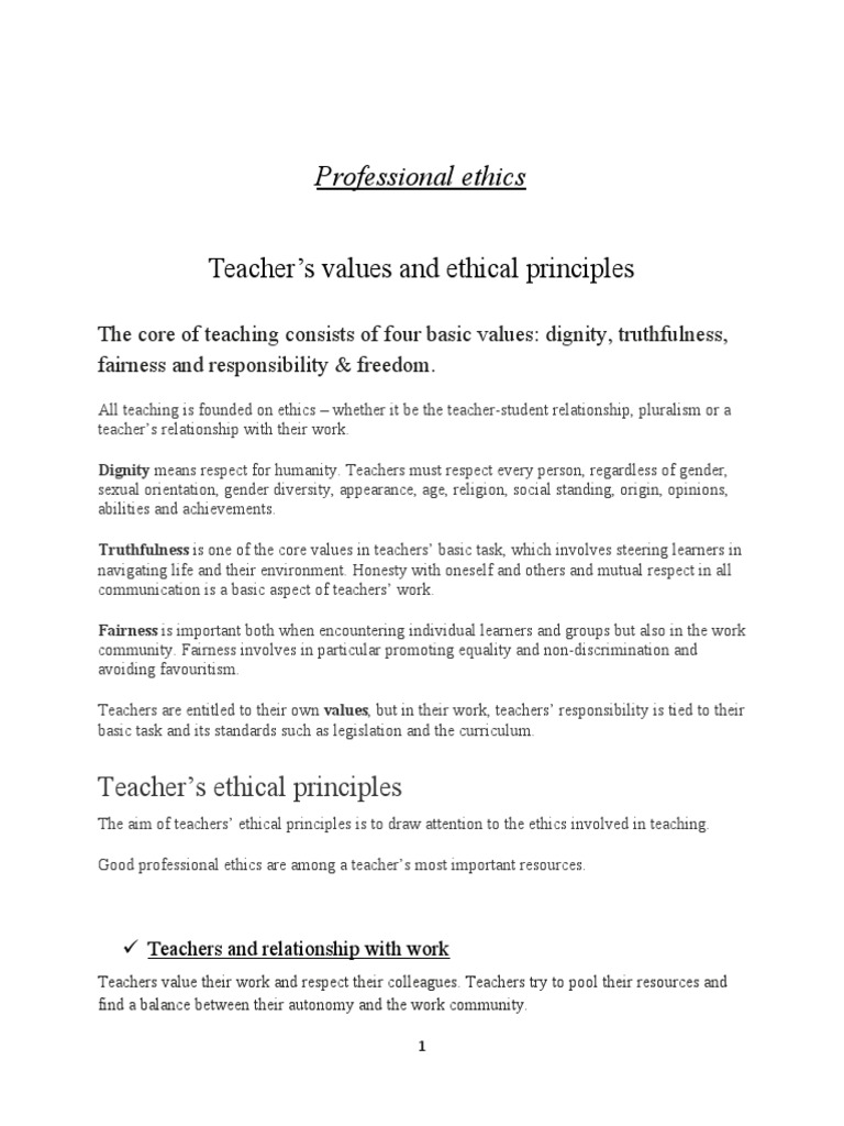 Professional Ethics For A Teacher | PDF | Teachers | Behavioural Sciences