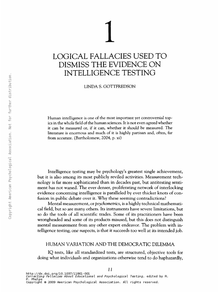Logical Fallacy Used To Dismiss Evidence On Intelligence Testing | PDF ...