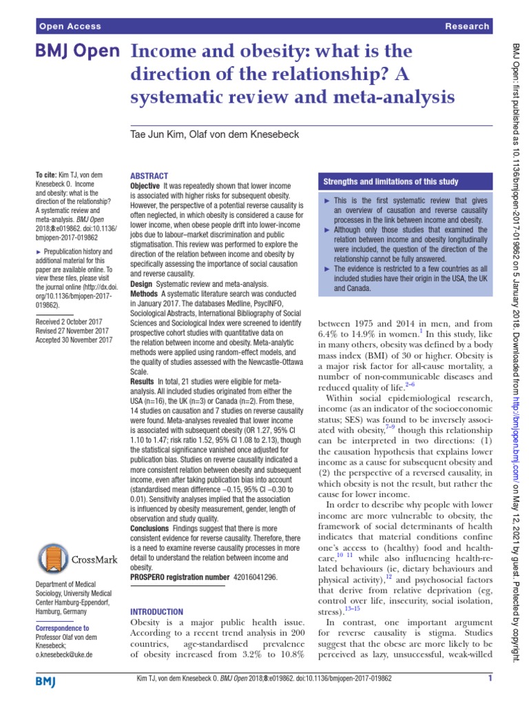 Income and Obesity | PDF | Effect Size | Meta Analysis