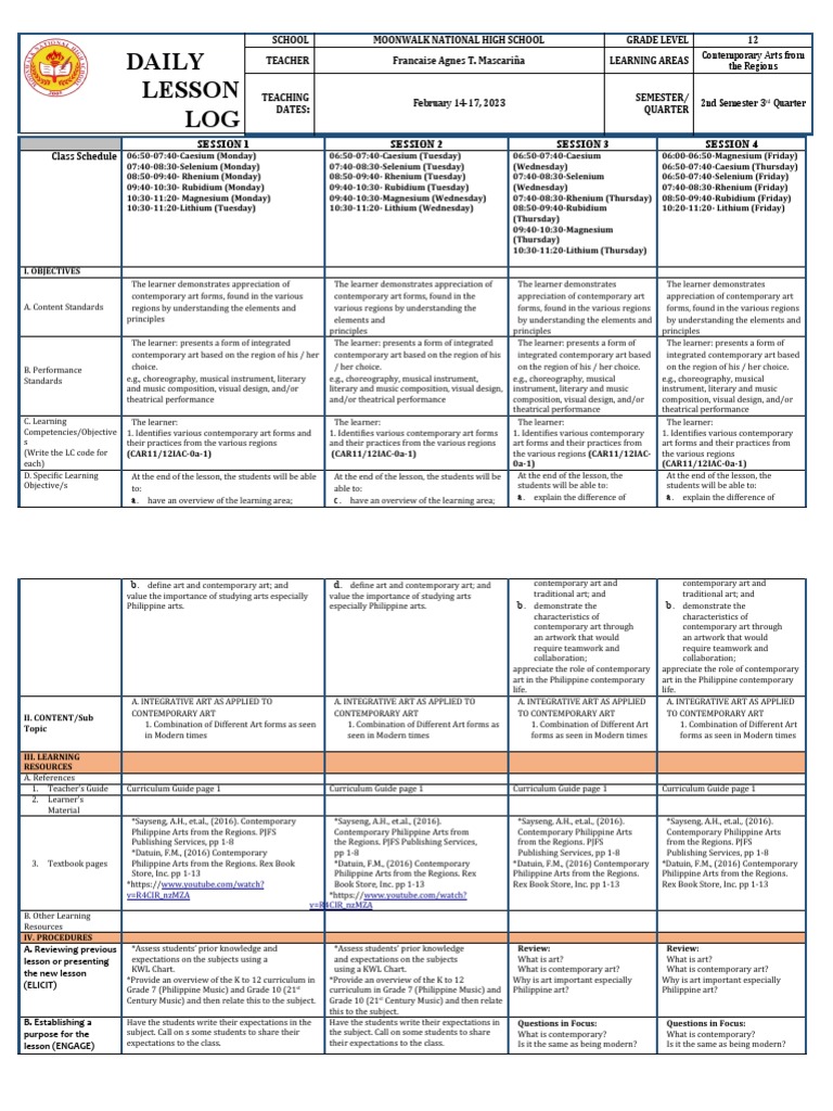 DLL Second Sem Cpar | PDF | Curriculum | Learning