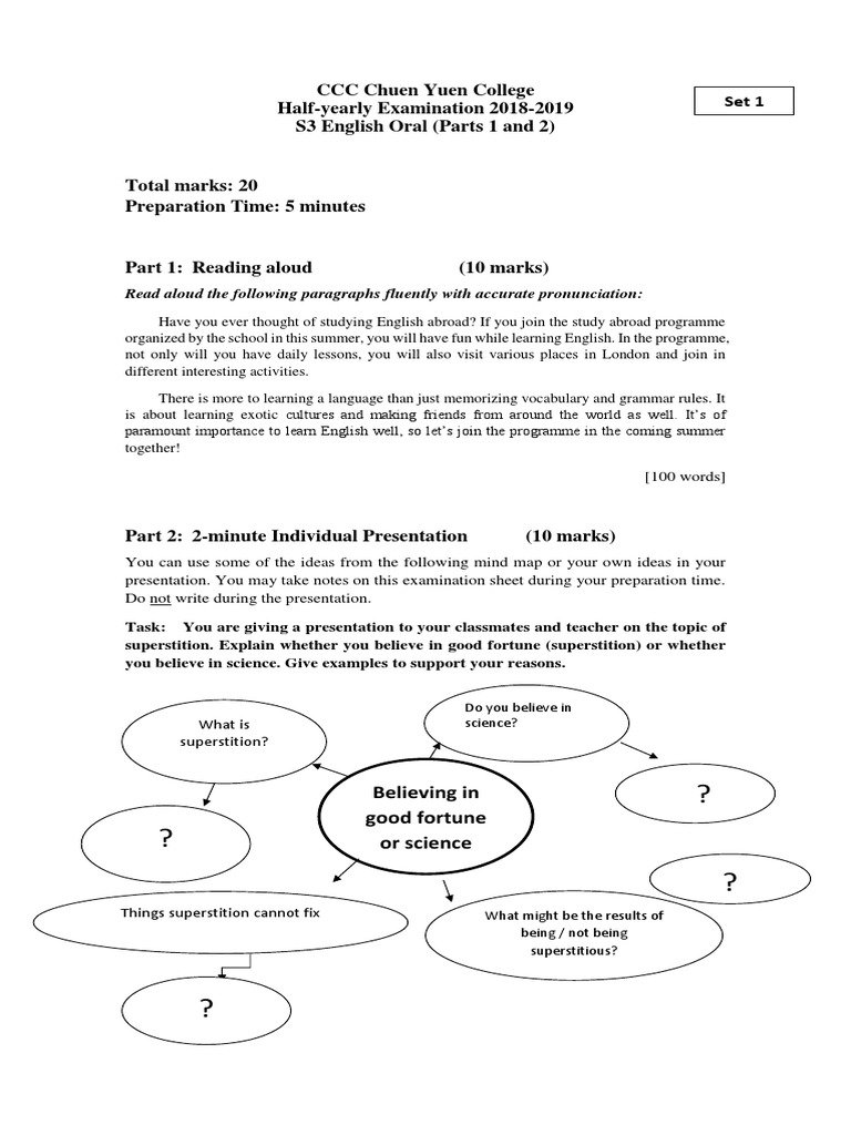 ENG S3 HY Oral QP | PDF | Superstitions | Standard Chinese