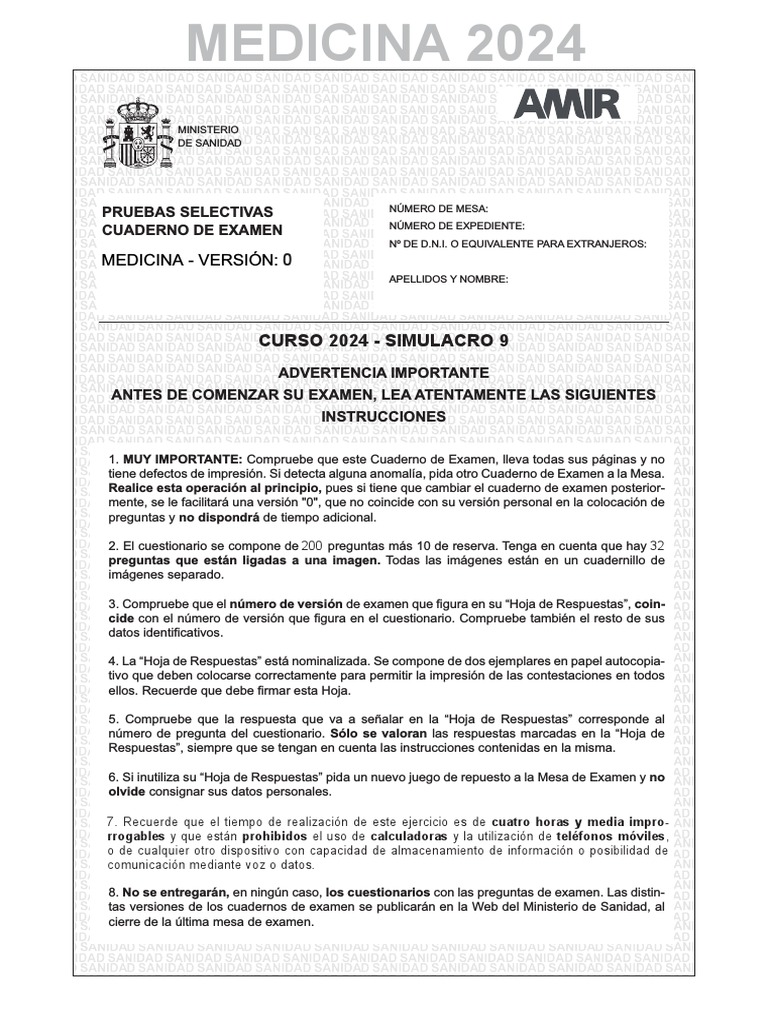 SIMULACRO 9 MIR 2024 PyR | PDF | Infarto de miocardio | Artritis Reumatoide