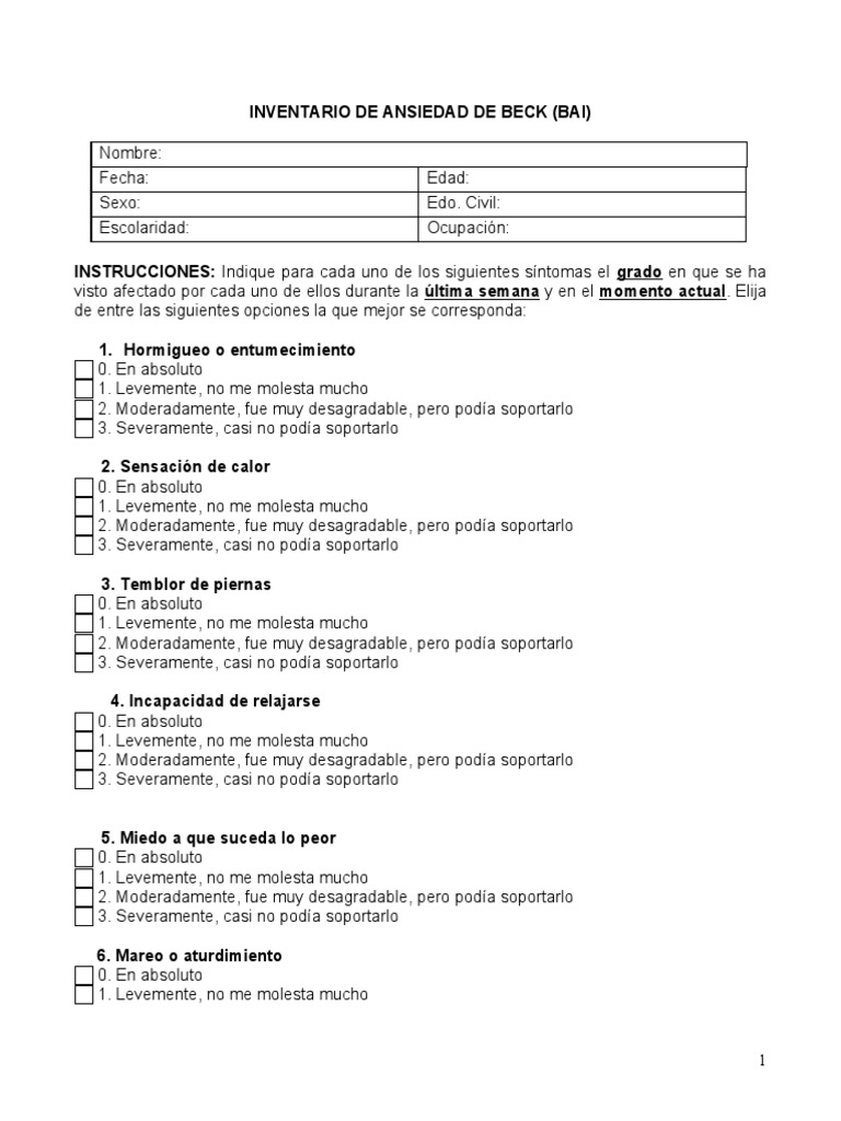 Inventario de Ansiedad de Beck | PDF | Medicina CLINICA