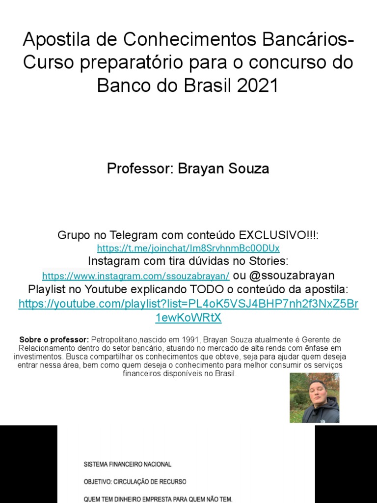 Apostila de Conhecimentos Bancários - Professor Brayan Souza | PDF