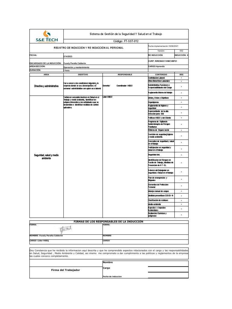 FT-SST-012 Registro de Induccion | PDF | Valores FT-SST-012 Registro de Induccion | PDF | Valores
