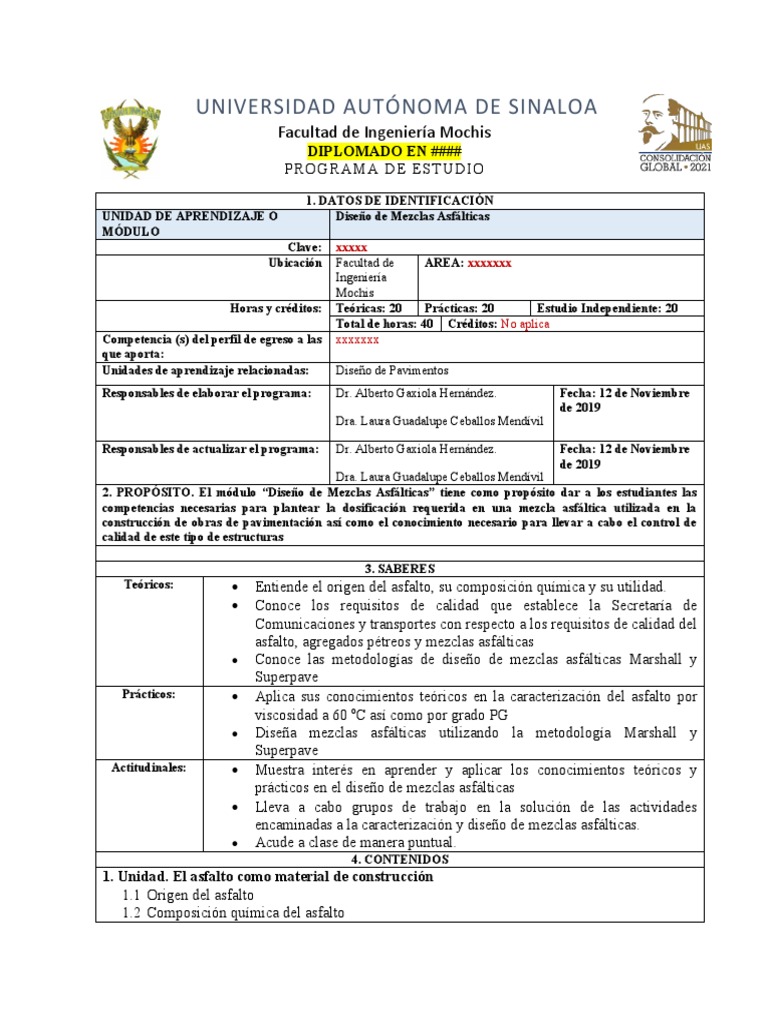 Diseño de Mezclas Asfálticas UAS | PDF | Evaluación | Ciencias fisicas