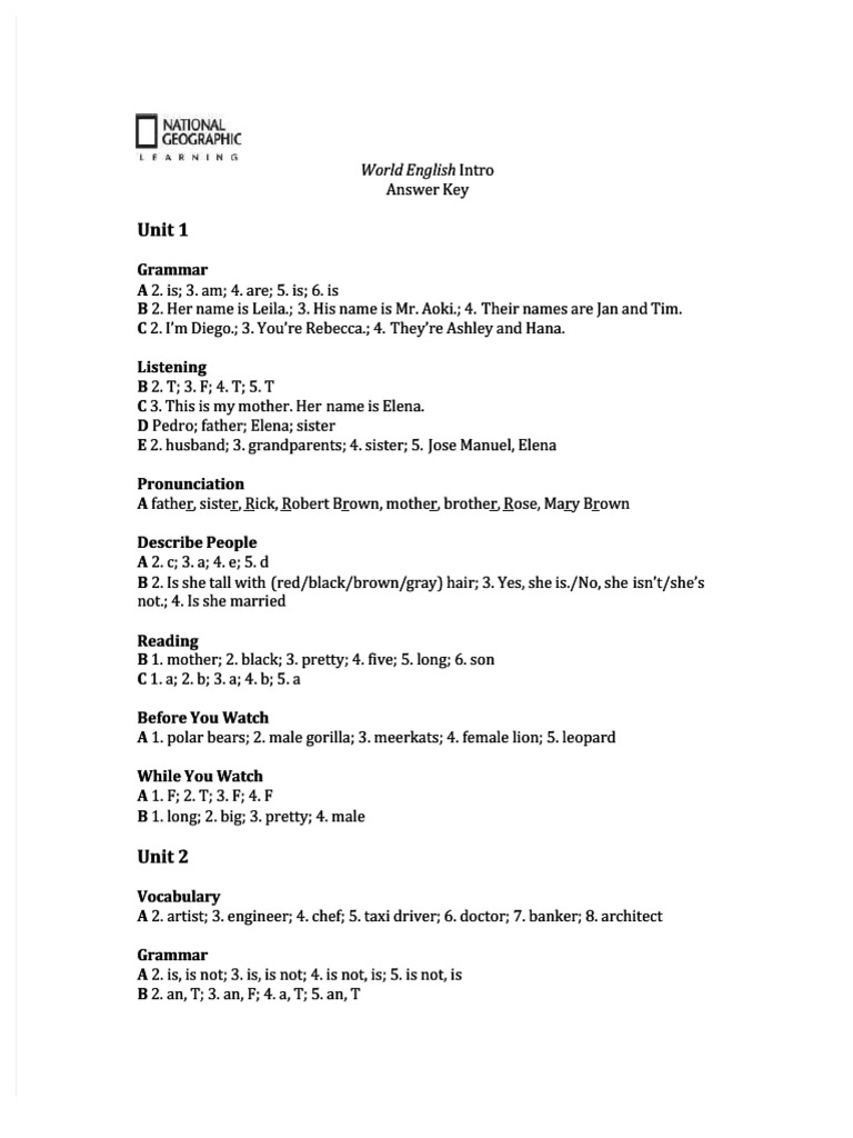 PDF World English Intro Answer Key - Compress | PDF | Room | Bedroom