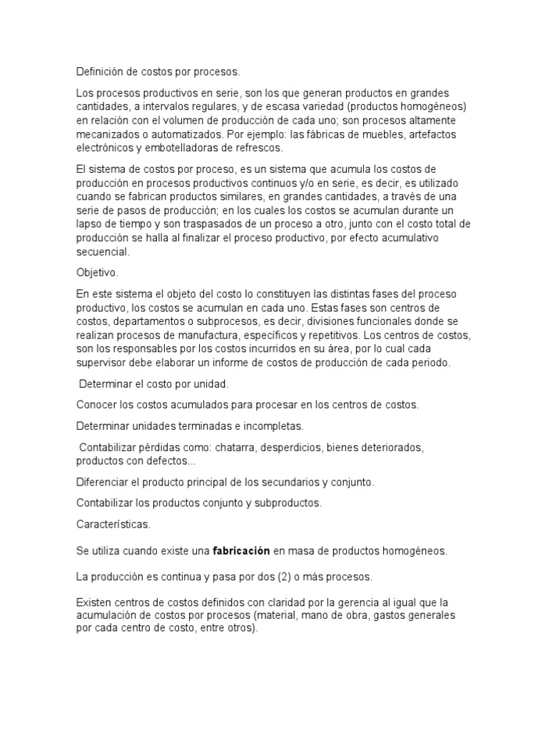 Costos Por Procesos | PDF | Costo | Contabilidad
