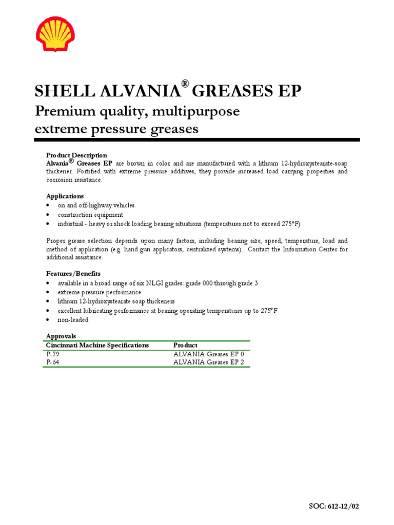 Shell Alvania Ep Grease | PDF | Mechanical Engineering | Materials