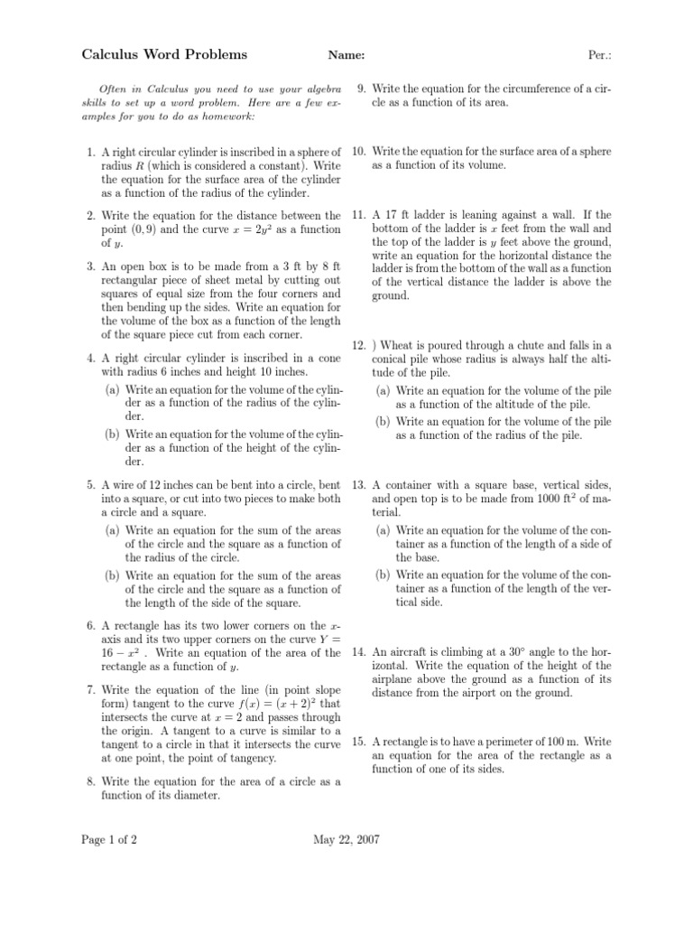 Calc Word Problems | PDF