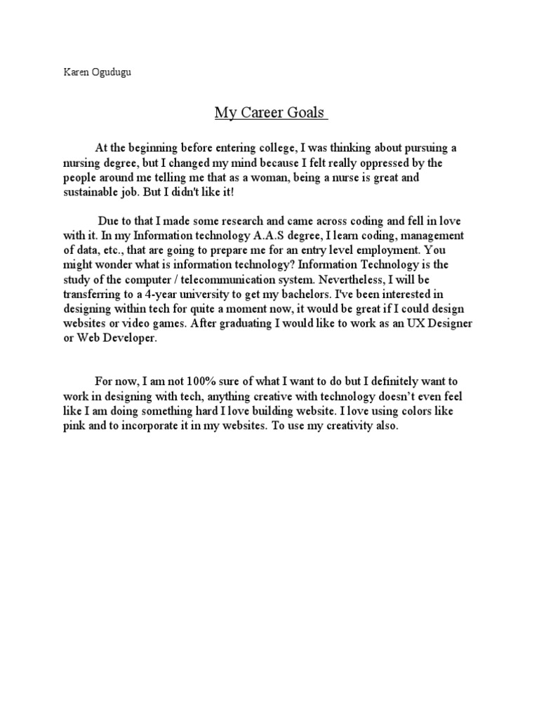 Karen Career Goals Csit 101 | PDF